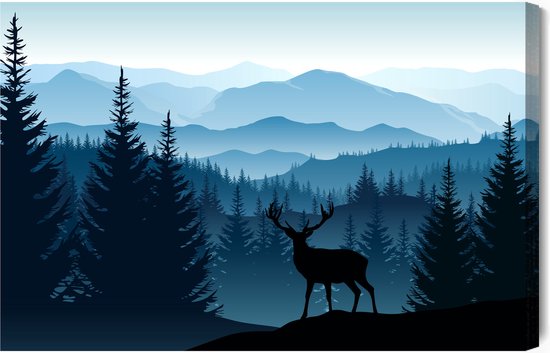 Schilderijkoning - Canvas Schilderij Silhouet Van Een Hert Tegen De Achtergrond Van De... | bol
