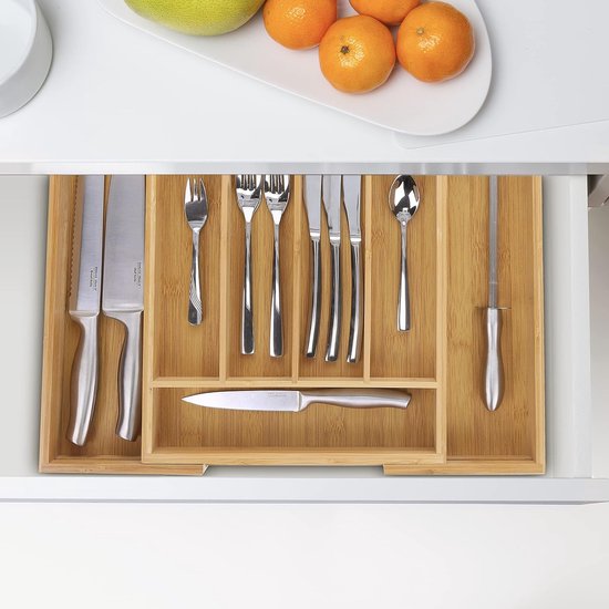 Bestekbak bamboe, 5-7 vakken, verstelbaar bestekvak voor de lade ...