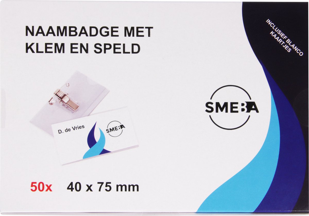 Smeba - Naambadges Combiklem - 40x75 mm - 50 stuks - Naamkaartje ...