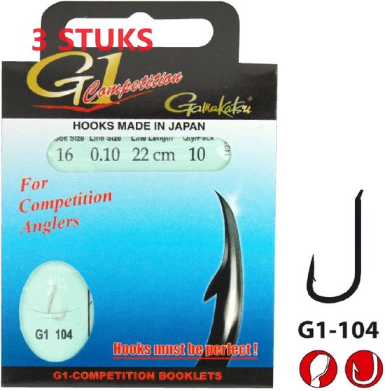 3X Gamakatsu Onderlijnen G1-Competition Haak G1-104 - 22cm (3x10 pcs) - Maat : 22cm -... | bol
