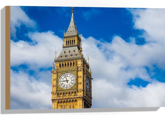 Hout - Top van de Big Ben onder Schapenwolken in Londen - 60x40 cm - 9 ...