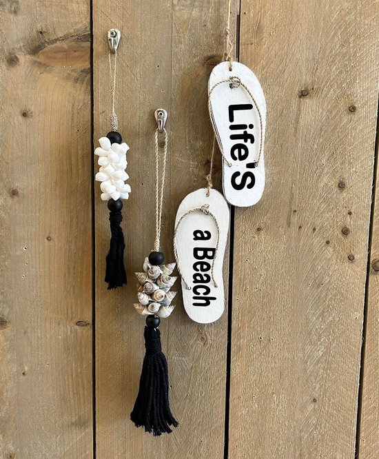 Beach set Zwart - Schelpen - Slippers - decoratie - wanddecoratie | bol