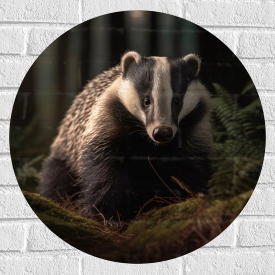 Muursticker Cirkel - Stinkdier Lopend over Mos in het Bos - 60x60 cm ...