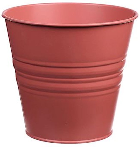 Zinken emmertje/bloempotje - 4x - steenrood - D14 x H12 cm ...