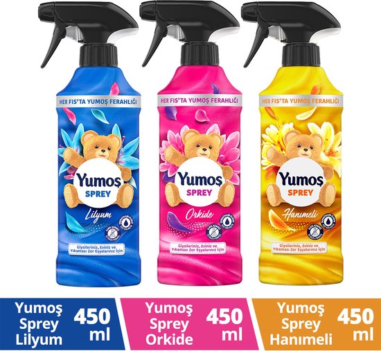 Yumos Textielverfrisser 3 geuren textielspray verwijdert geuren en laat een frisse... | bol