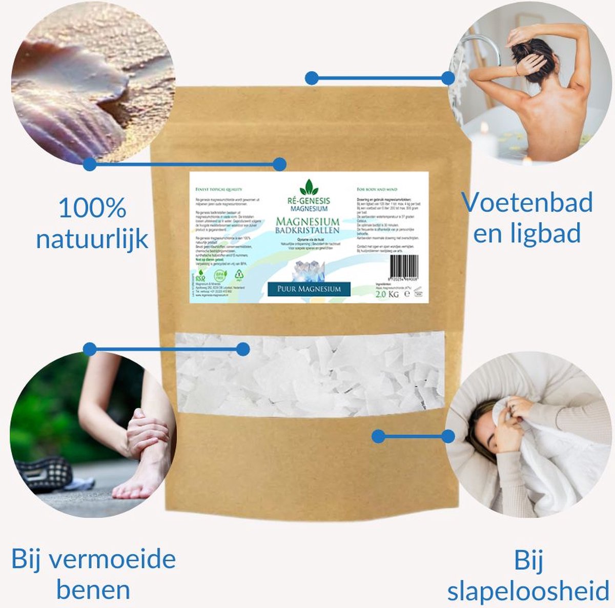 Ré-genesis Magnesium Badkristallen Vlokken - 4x 2 kg Voordeel Set ...
