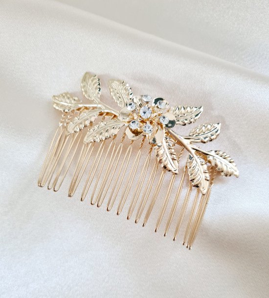 Goudkleurige Haarkam Bloem - Insteekkam 8,9X5 CM met Kristal - Youhomy ...
