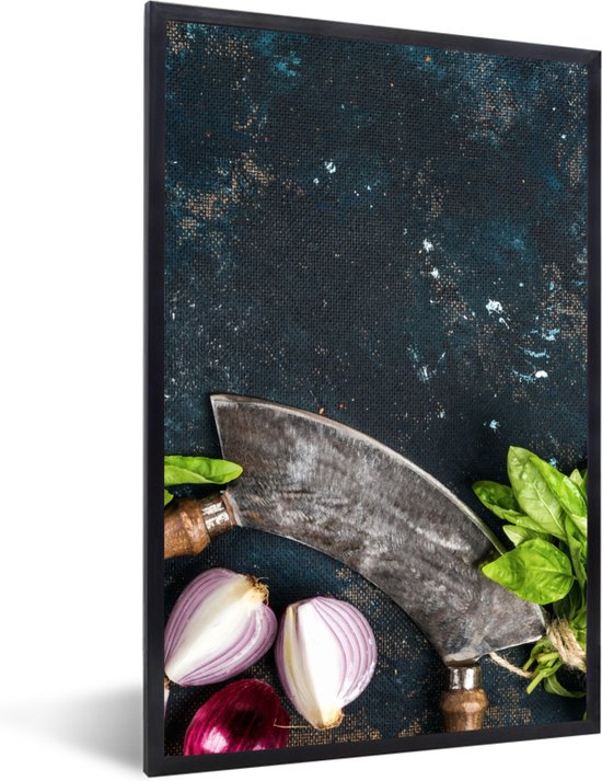 Fotolijst incl. Poster - Groente - Kruiden - Wiegemes - Ui - Specerijen ...