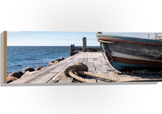 Hout - Boot - Touw - Water - Zee - Hout - 90x30 cm - 9 mm dik - Foto op ...