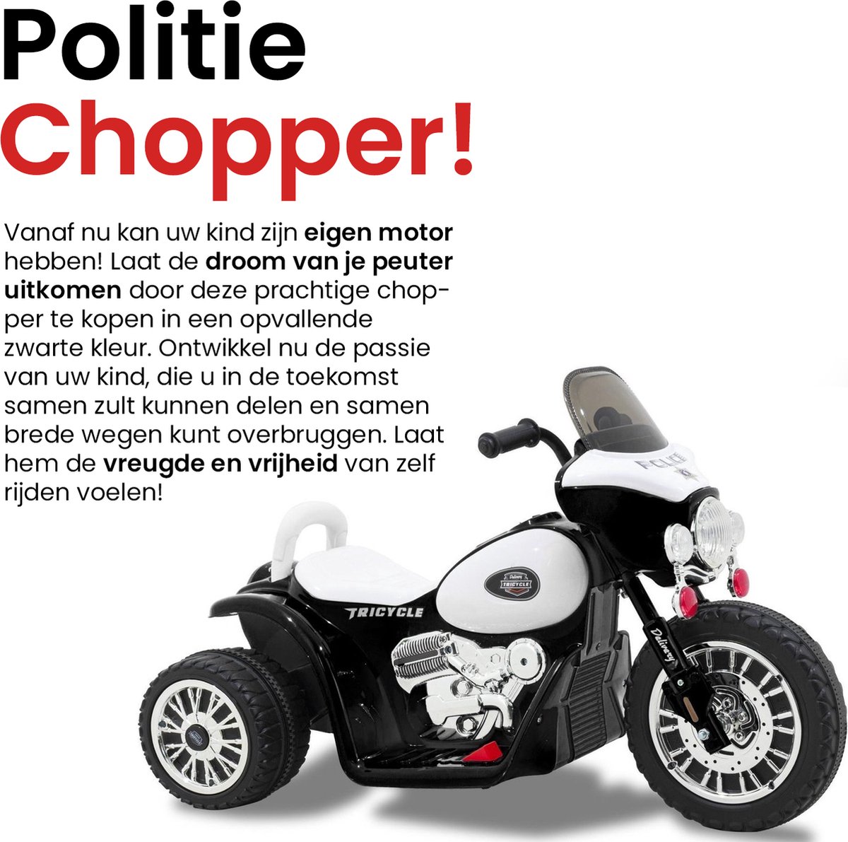 Elektrische politie chopper - trike - motor voor kinderen tot 25kg max ...