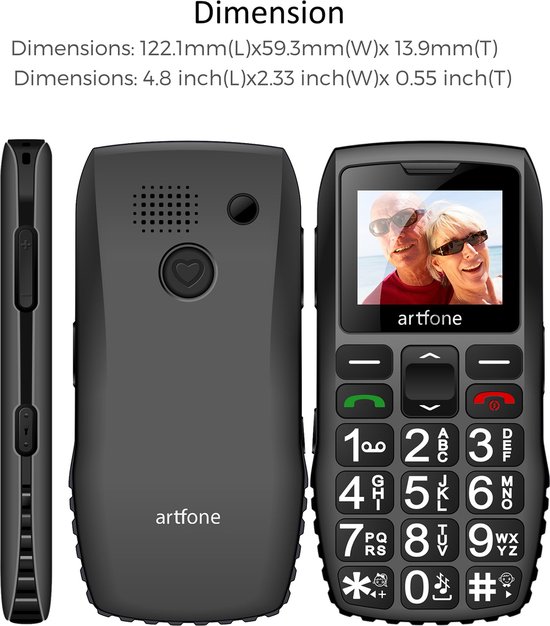 Artfone C1 4G Senioren Mobiele Telefoon - SOS-functie - Grote knoppen - Valbescherming... | bol.com