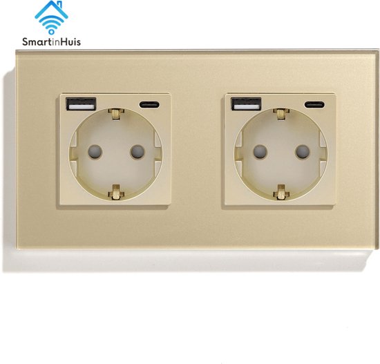 Standaard - Tweevoudig stopcontact met USB A + C - Goud | bol