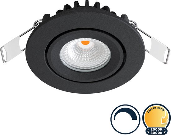 Led inbouwspot dimbaar, ondiepe inbouw, IP54, dim to warm, zwart, klein ...