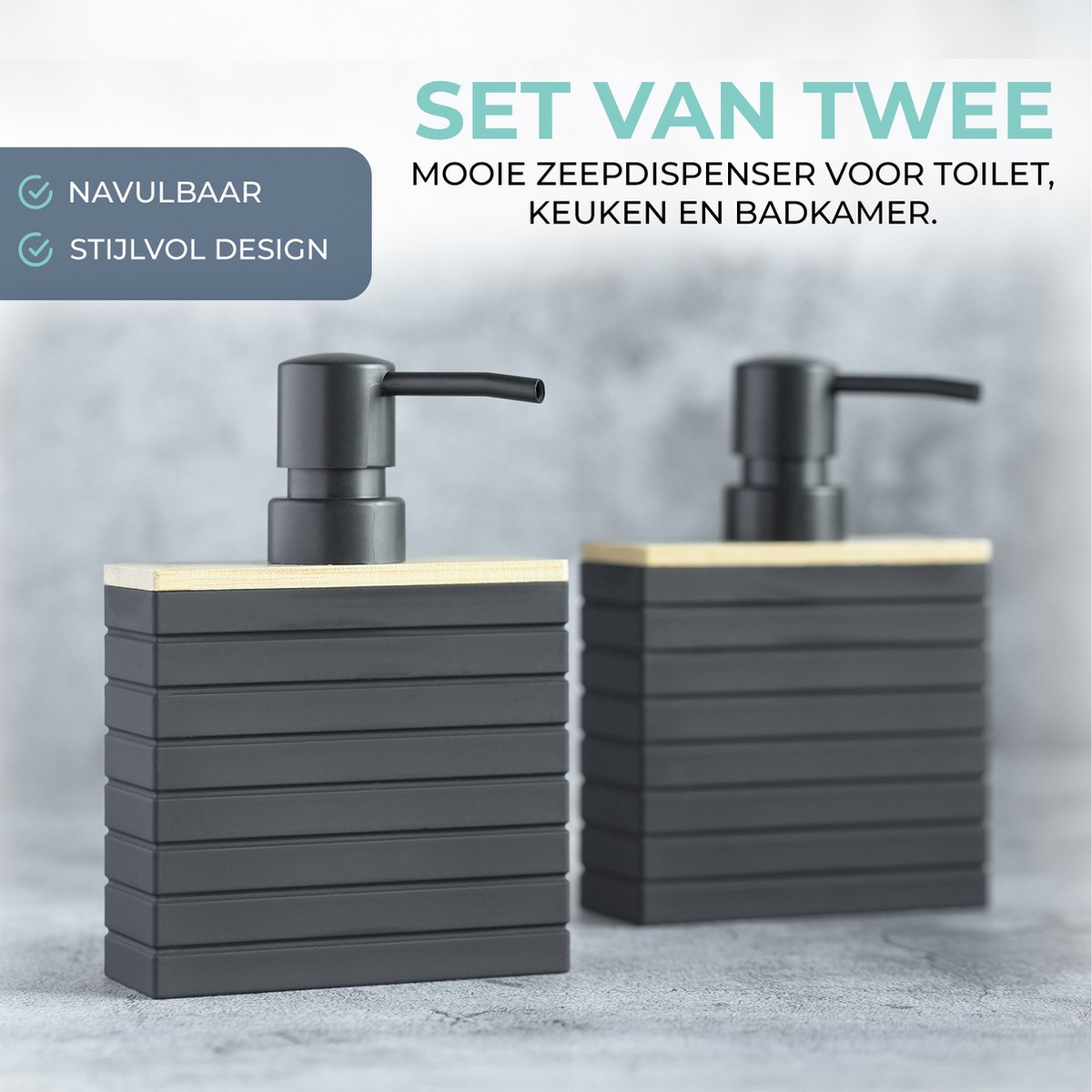 BUDDLEY® Zeeppompje Zwart 'Nightingale' - SET van 2 Zeepdispensers ...