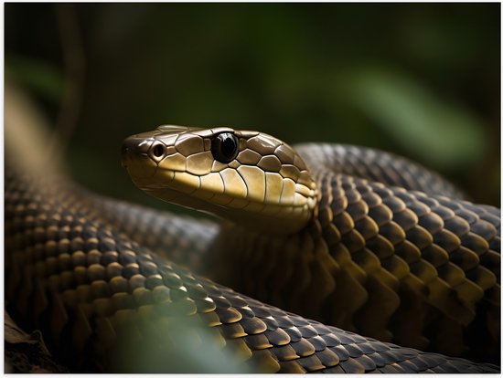 Poster Glanzend – Zwarte mamba slang in de natuur - 80x60 cm Foto op ...