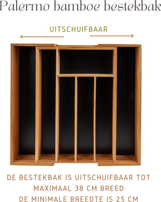 Uitschuifbare Bamboe Bestekbak #47 (47 cm diep) - Bestekcassette Hout ...