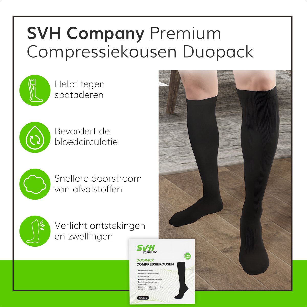 Premium Duopack Compressiekousen Zwart - Compressie Kousen Sokken ...