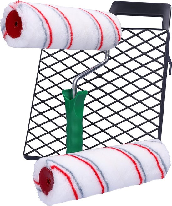 Duocolor bordenrolset met afstrijkrooster - 2 x verfroller met ...