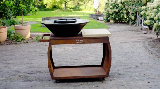 RJRoyal Living BBQ Tafel - Cortenstaal bijzettafel met wielen ...
