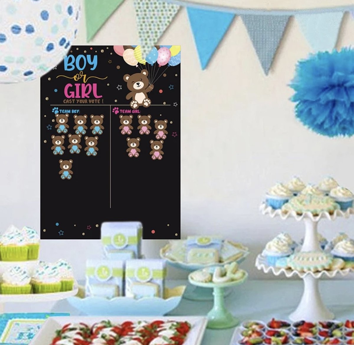 Gender Reveal Versiering Stembord Beer - 36 delig - Boy or A Girl ...