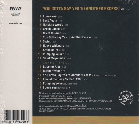 You Gotta Say Yes To Another Excess, Yello | CD (album) | Muziek | bol.com