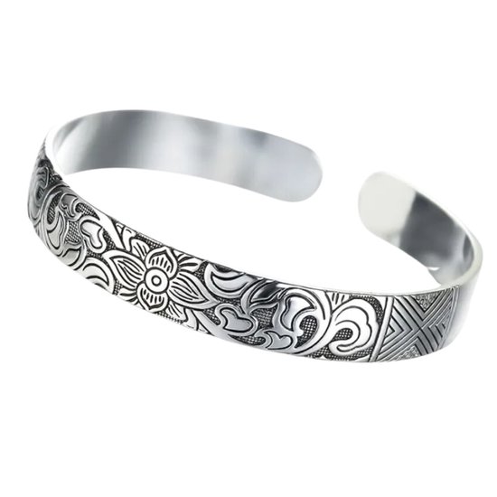 Marama - armband Flowers - bangle - verzilverd metaal - ingegraveerde ...