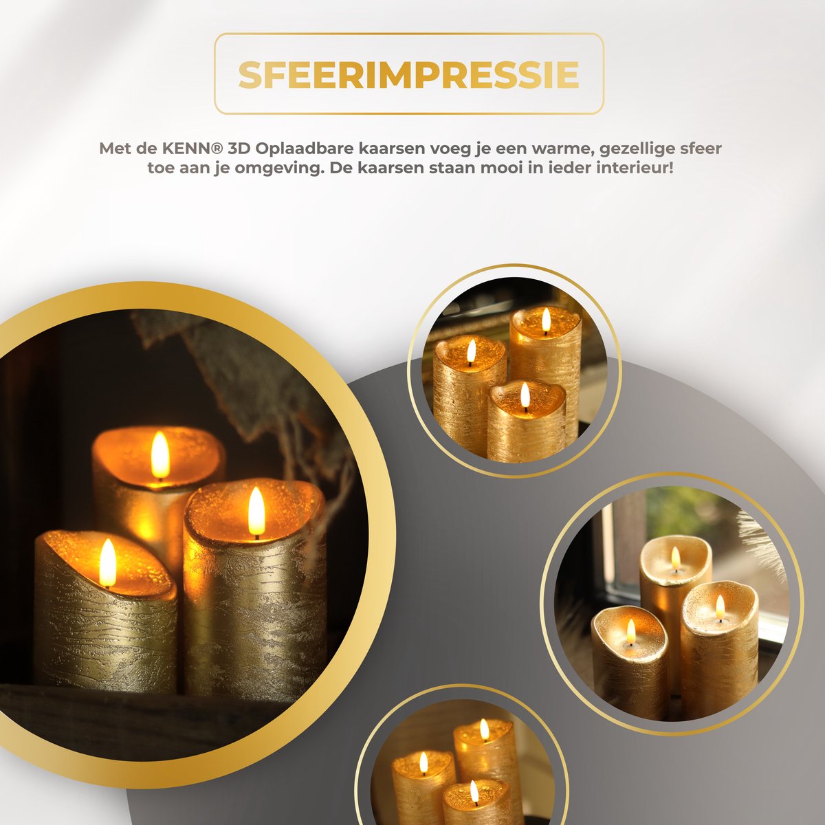 KENN® 3D Oplaadbare LED Kaarsen - Goud - 3 Maten - Inclusief ...