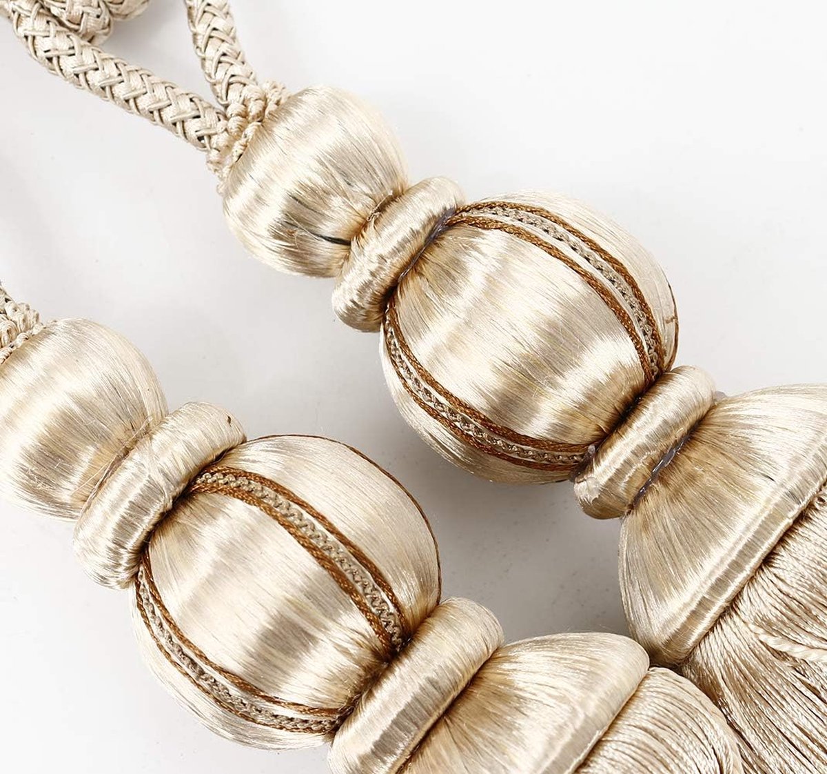 1 paire d'embrasses de rideaux en corde, faites à la main, avec pompons ...