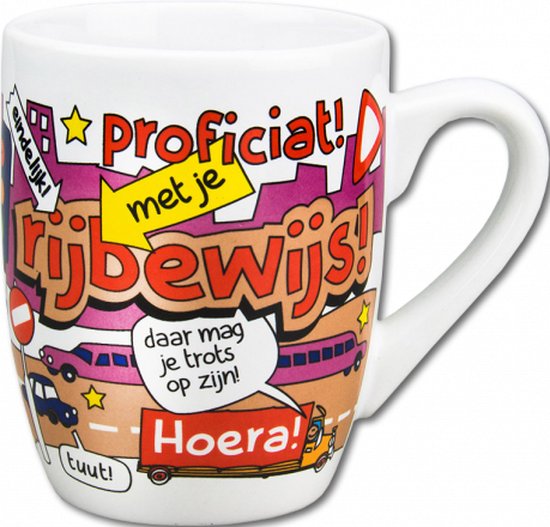 Mok - Drop - Proficiat met je rijbewijs - Cartoon - In cadeauverpakking ...