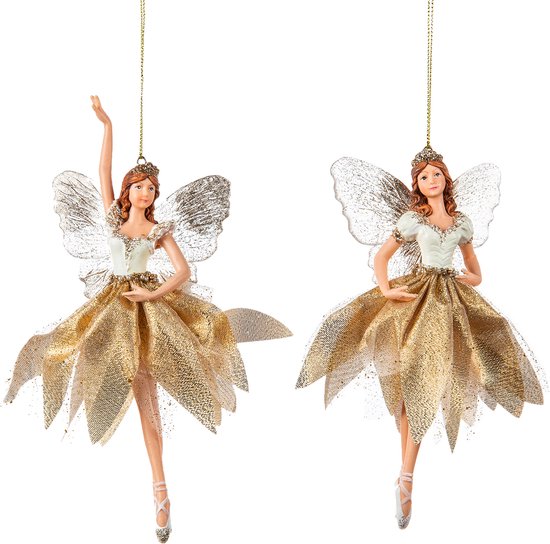 Viv! Christmas Kerstornament - Elfjes - set van 2 - wit goud - glitters ...