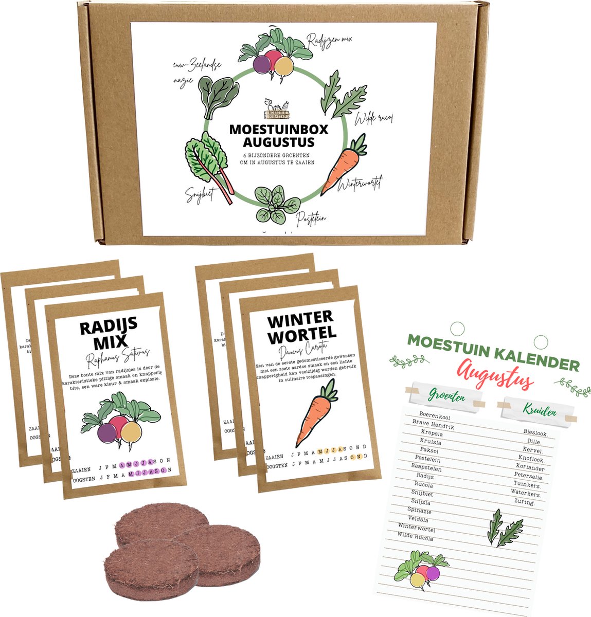 Moestuinbox Augustus - zaden pakket - biologische zaden - 6 zakjes bijzondere zaden om... | bol.com