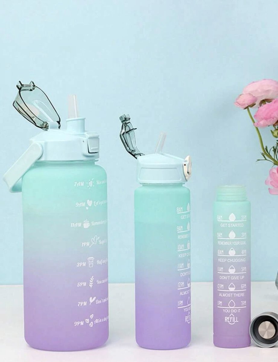 Drinkfles, set van 3 (2 l + 900 ml + 300 ml), lekvrij, BPA-vrij ...