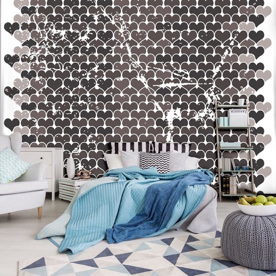 Fotobehang - Vlies Behang - Hartjes in zwart-wit - 254 x 184 cm | bol