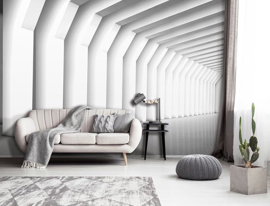 Fotobehang - Vlies Behang - 3D Tunnel Wit - 312 x 219 cm | bol