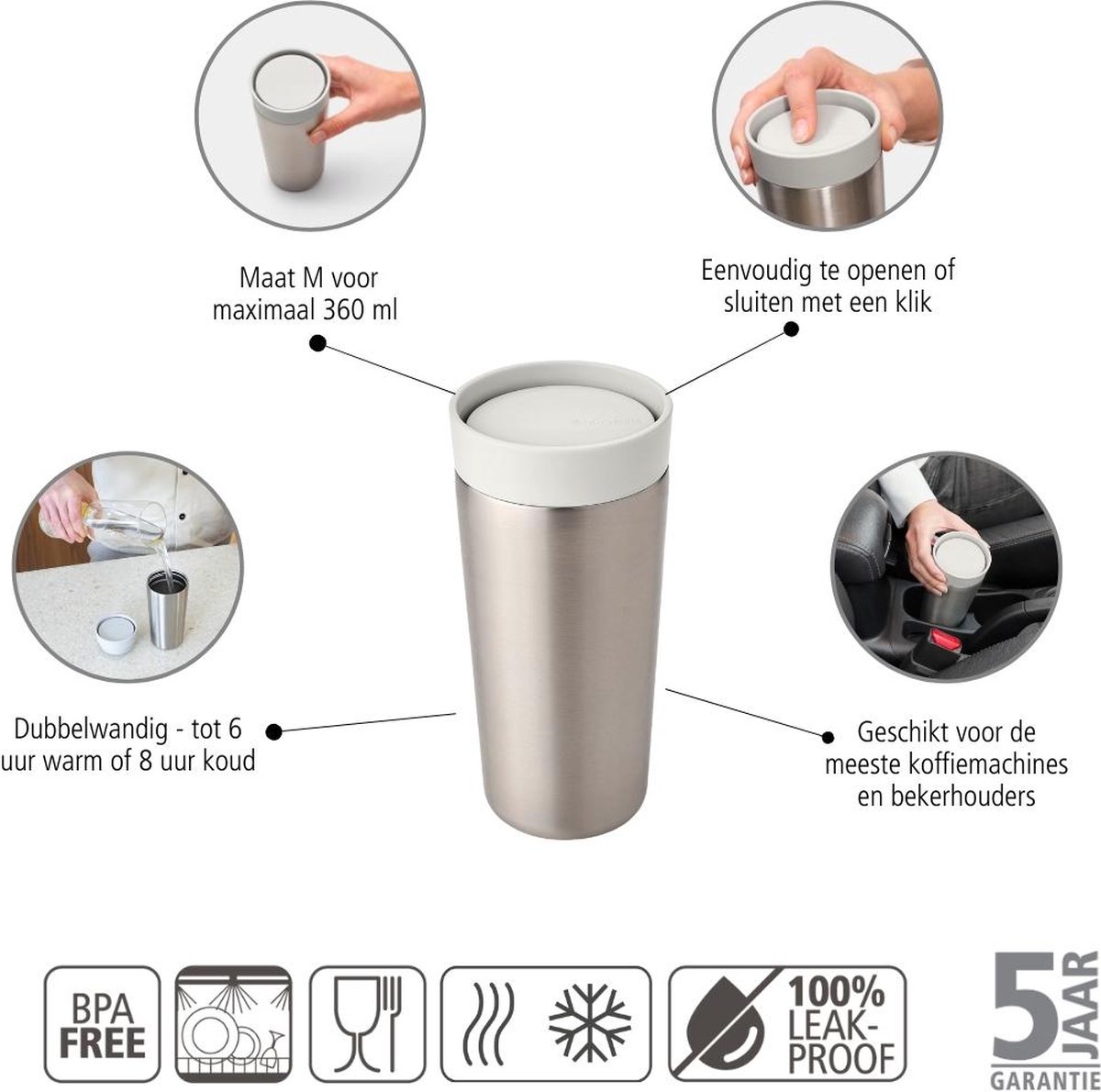Brabantia Make & Take Thermosbeker - 0,36 l - Koffiebeker - Light Grey ...