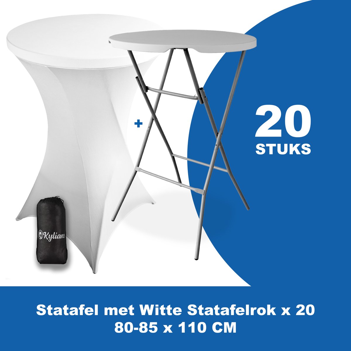 Statafel x 20 + Statafelrok Wit x 20 - ∅ 80-85 x 110 cm – Statafels Inklapbaar –... | bol