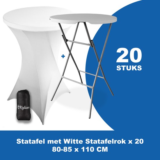 Statafel x 20 + Statafelrok Wit x 20 - ∅ 80-85 x 110 cm – Statafels Inklapbaar –... | bol