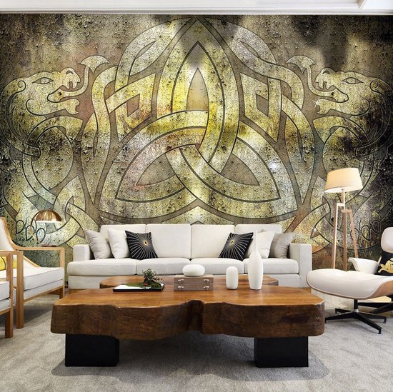 Fotobehang - Vlies Behang - Luxe Goud en Wit Patroon - 208 x 146 cm | bol
