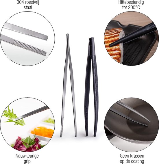 Kookpincet set van 2 | professionele pincetten Duo bestaande uit ...