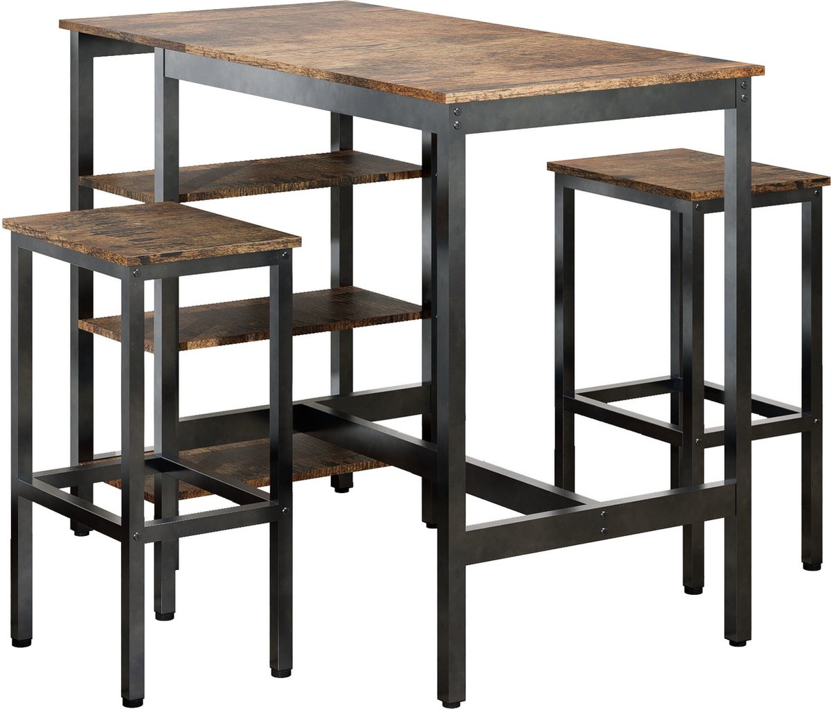 Nuvolix bartafel + 2 krukken - bartafel met barstoelen - Hout - Bruin ...
