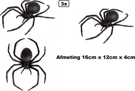 3x Creepy zwarte spin 16cm - Big spider - Halloween thema feest griezel ...