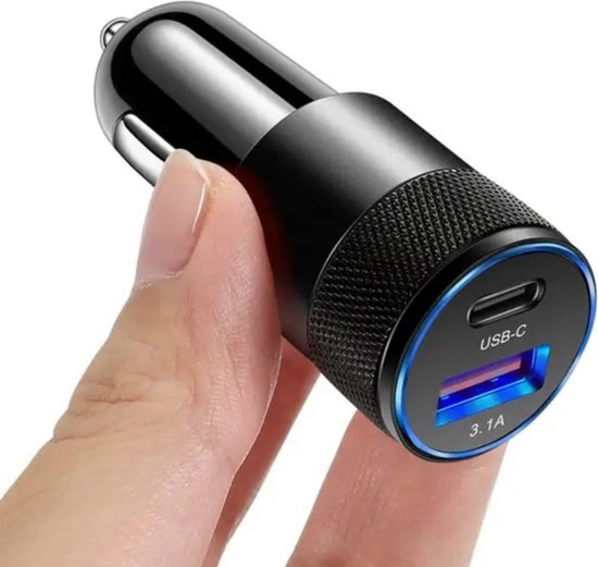 auto oplader zwart - Quick Car - usb c- usb a - dubbel lader- oplader ...