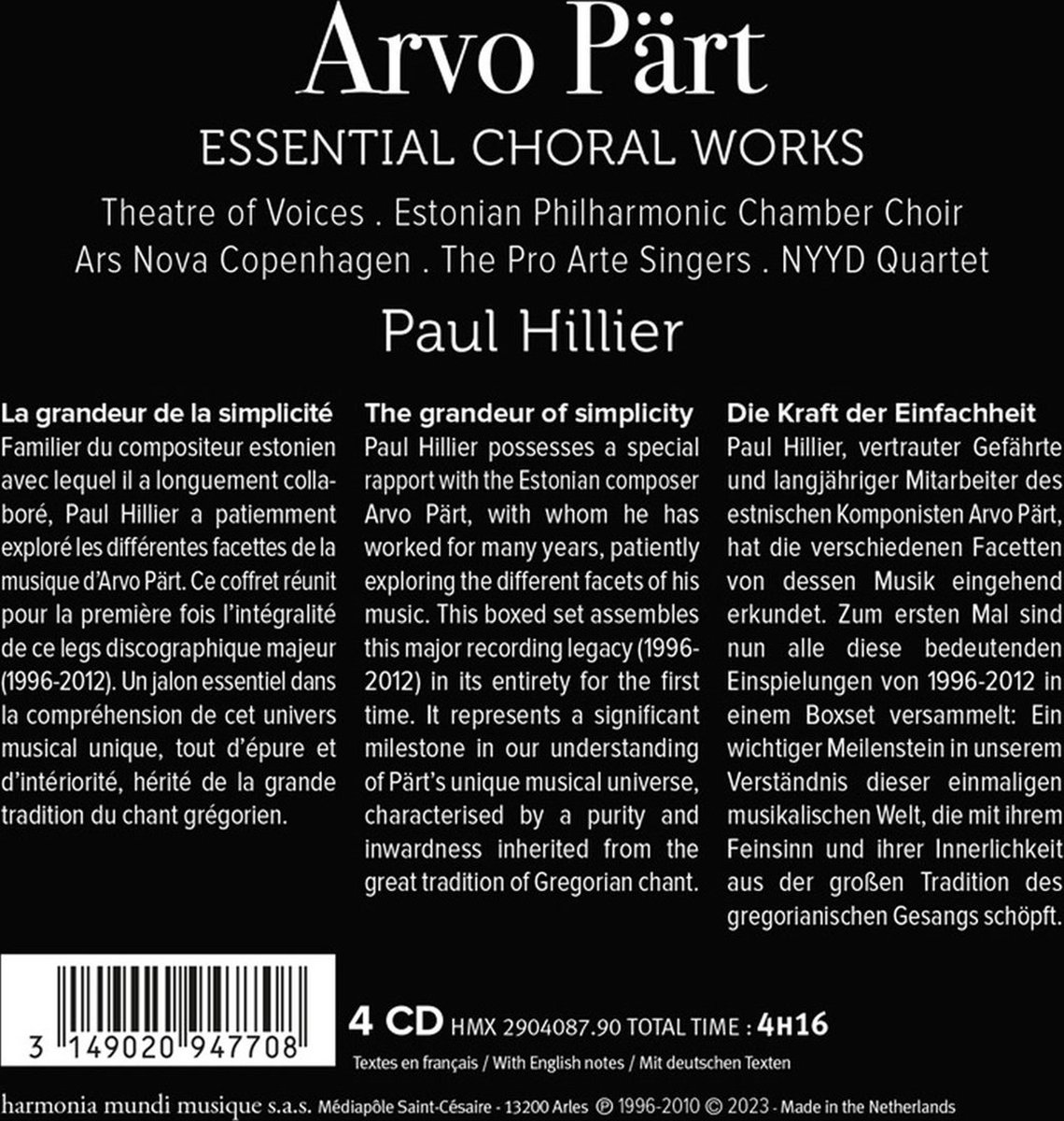 Paul Hillier, Theatre Of Voices - Arvo Pärt: Essential Choral Works (4 ...