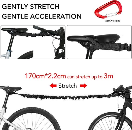 Sleepkabel voor fiets, 3 m kinderfietskar, bungee, trekkabel, uitgerekt ...