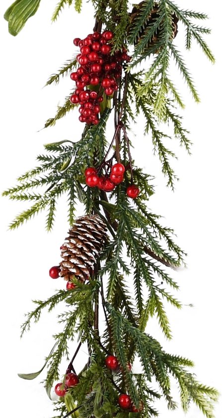 Dekoratief | Slinger m/besjes/dennenappels, groen/rood/naturel, 153cm ...