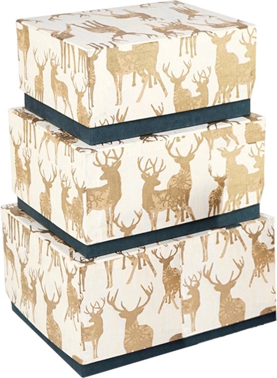 Dekoratief | Set 3 dozen RH 'Golden Deer', goud/wit, karton, 23x18x11cm | A239075 | bol