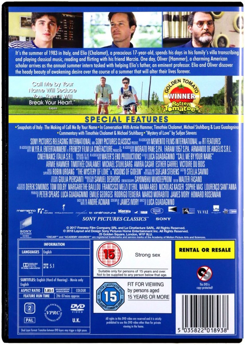 Call Me By Your Name (DVD) (Dvd), Michael Stuhlbarg | Dvd's | bol