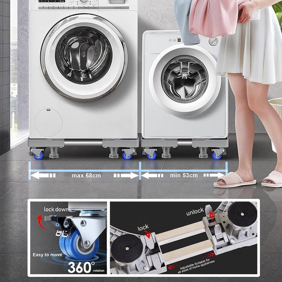 Wasmachinesokkel, onderstel, dubbele buisdesign met 8 poten + 4 wielen ...