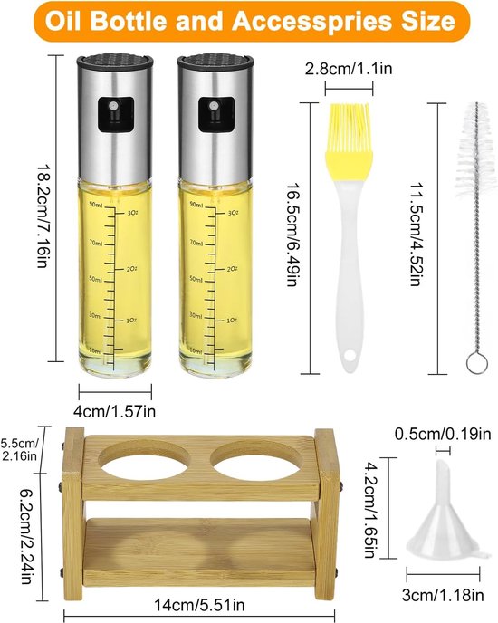 Jissta Set van 2 oliesproeiers, oliesproeiers voor spijsolie, 100 ml ...