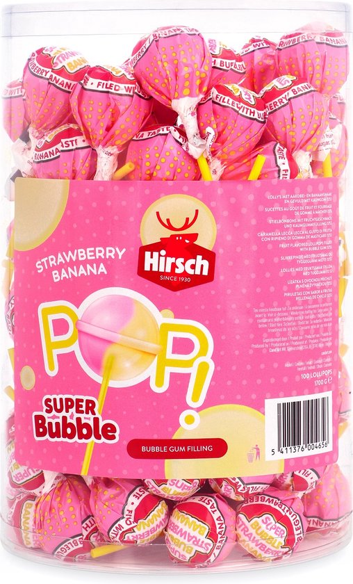 Hirsch - Super Bubble Lolly - Strawberry/Banana - Silo - 100 Stuks ...